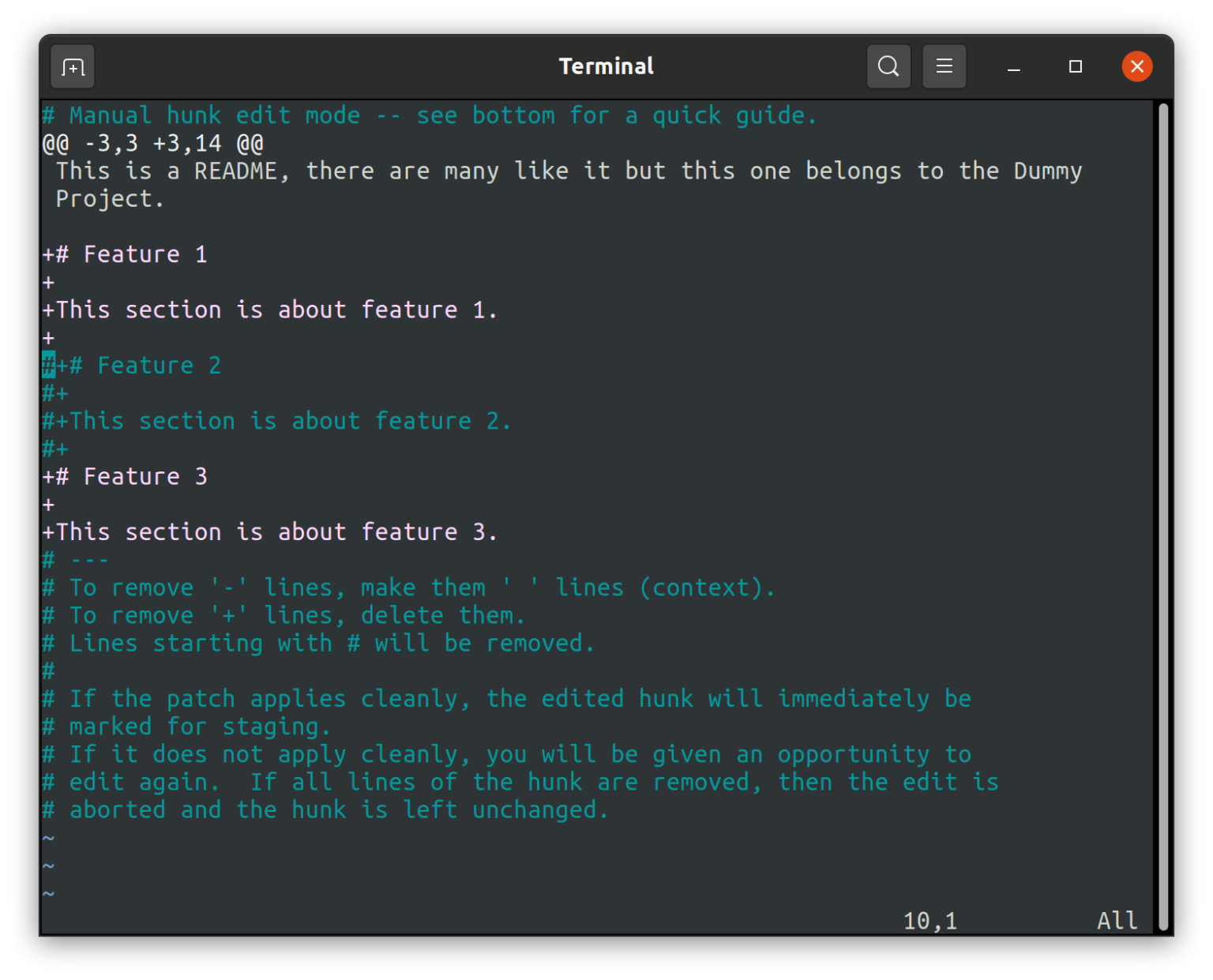Committing parts of your changes via the git command-line interface ...