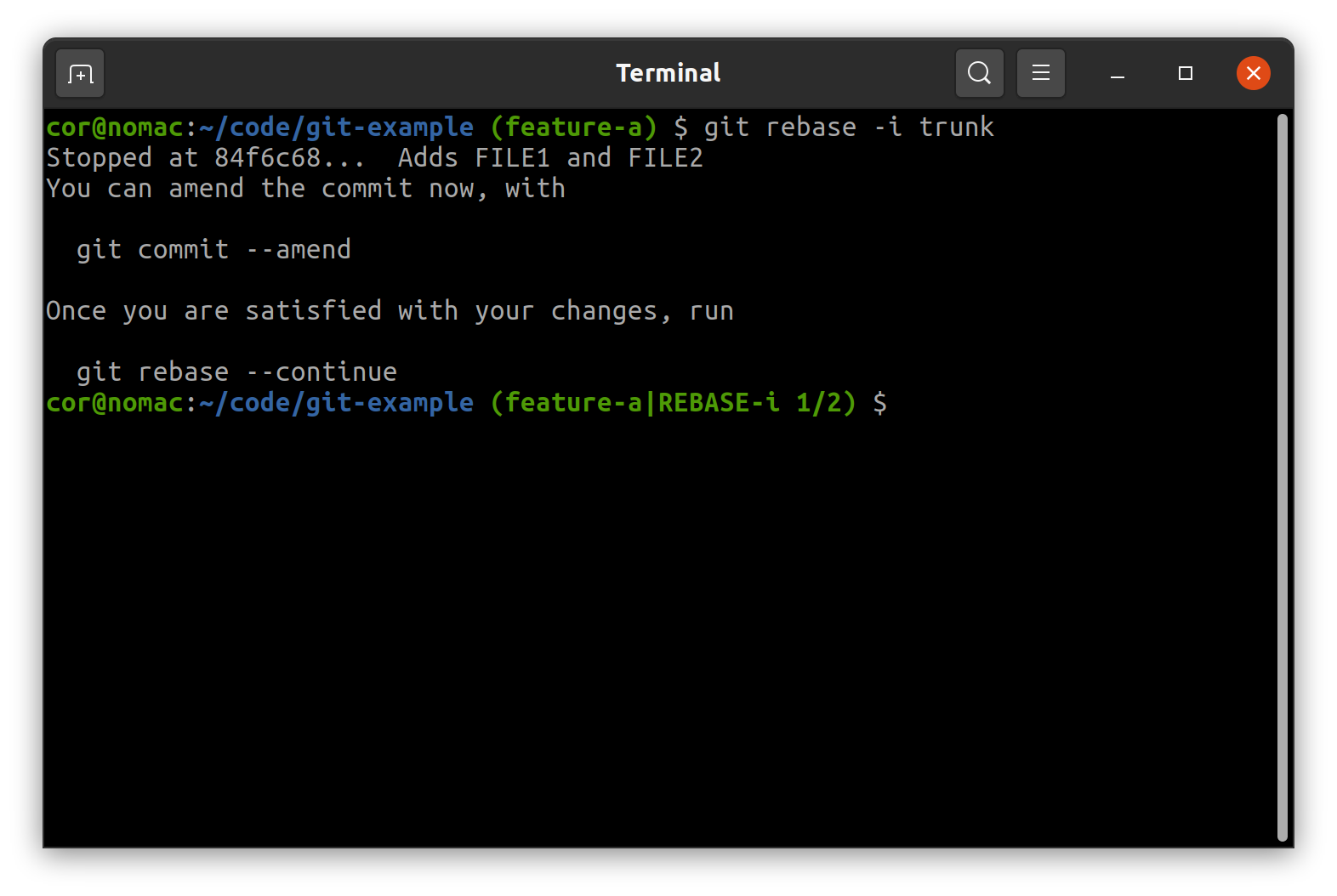 Splitting commits using git rebase – Mark's Blog