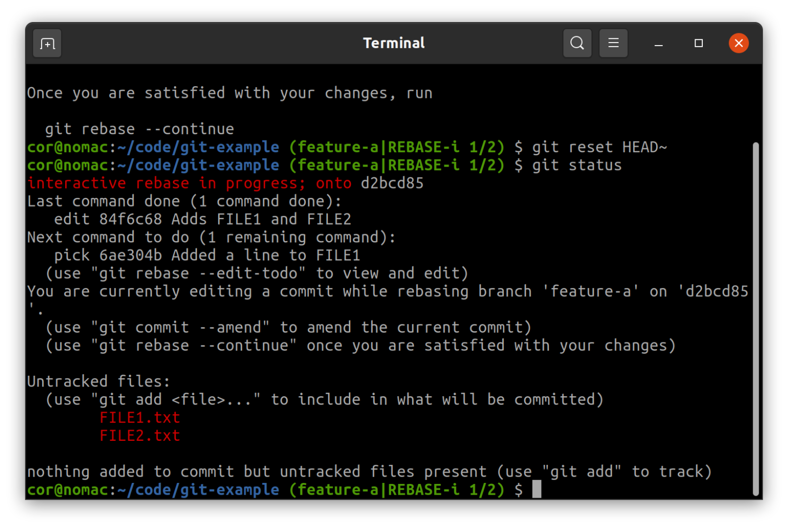 Splitting commits using git rebase – Mark's Blog